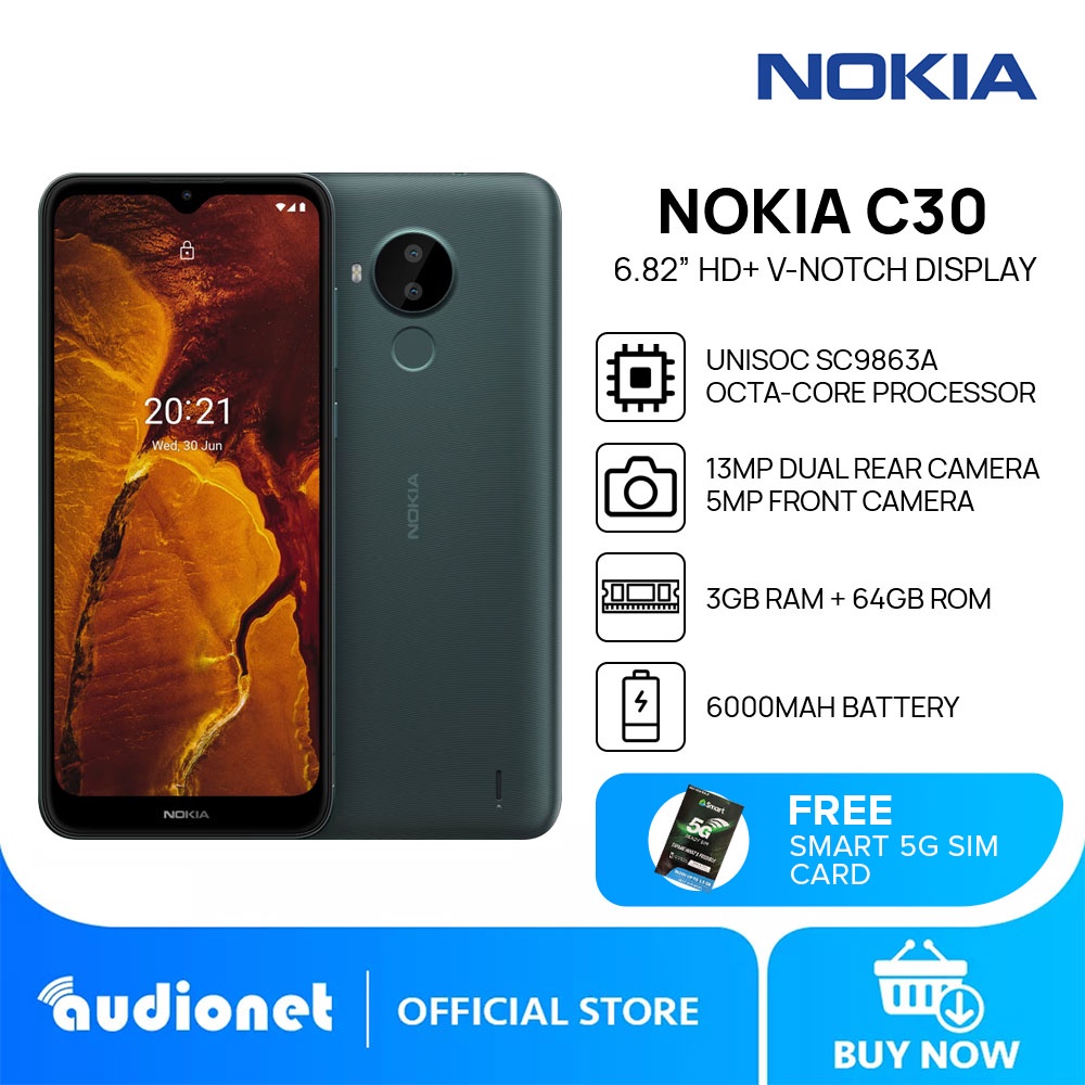 Nokia C30 Cellphone | 3GB RAM+64GB ROM | 6.82” HD+ V-Notch Display ...