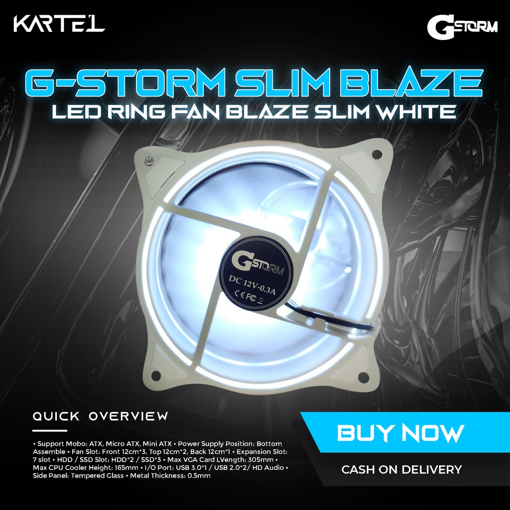 G STORM BLAZE SLIM (WHITE FRAME) 120mm PC CPU Computer Case Cooling Fan ...