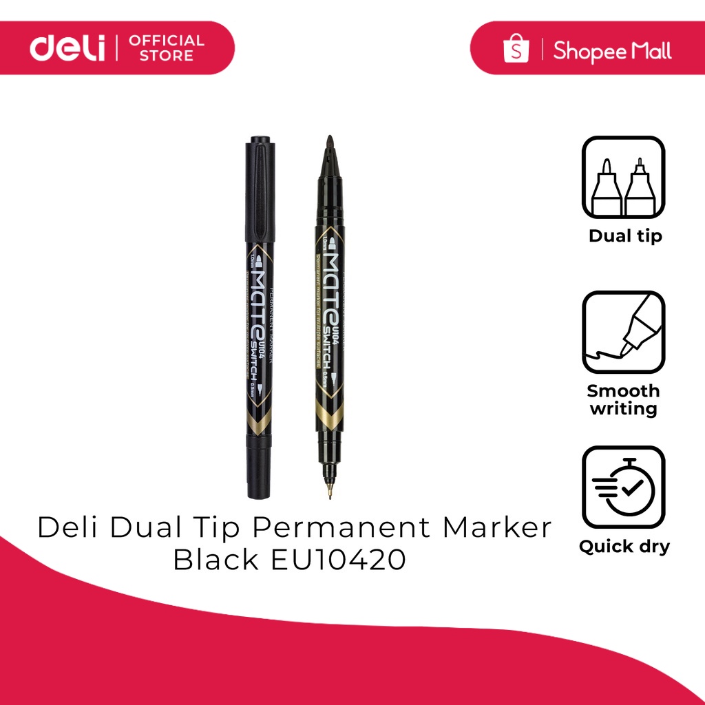 Deli EU10420 Writing Instrument - Dual Tip Permanent Marker Black (1PC ...