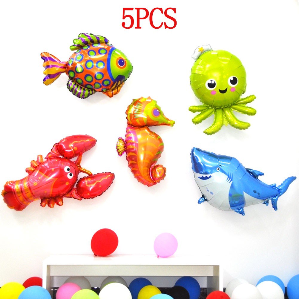 5pcs Marine Life Aluminum Foil Helium Balloon Children's Party Octopus ...