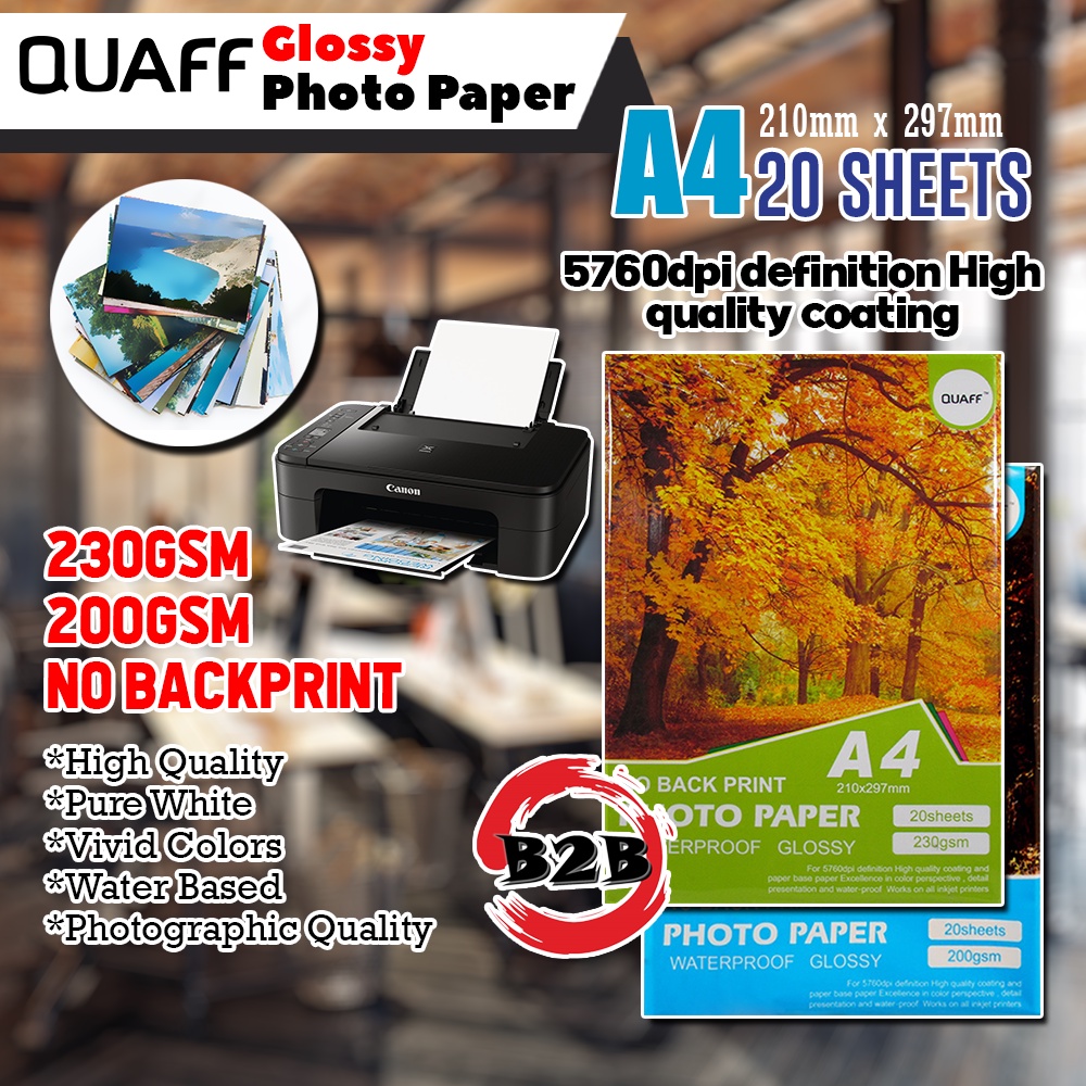 Quaff High Glossy Photo Paper 230 GSM 200 GSM A4 no backpint | Shopee ...
