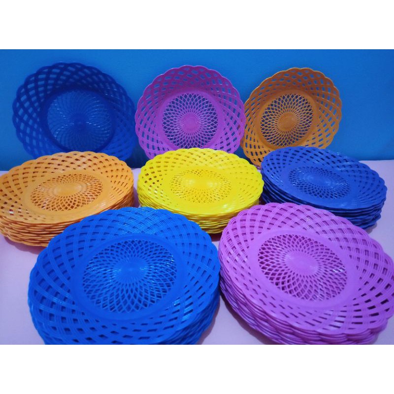 Beautiful Colorful Rattan Woven Round Plastic Plates | Shopee Philippines