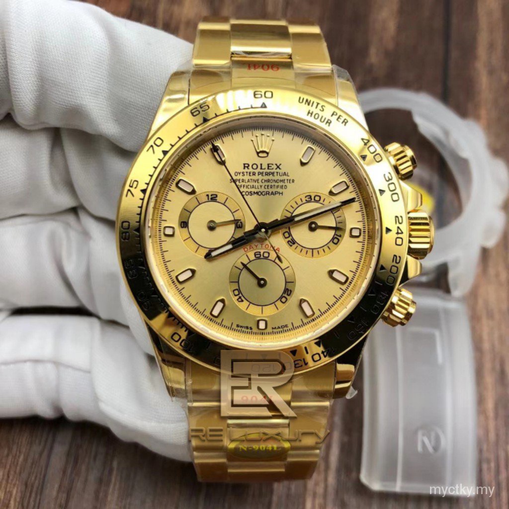 Original ROLEX _ DAYTONA GOLD DIAL Men's Luxury Watch TANGAN Automatic ...