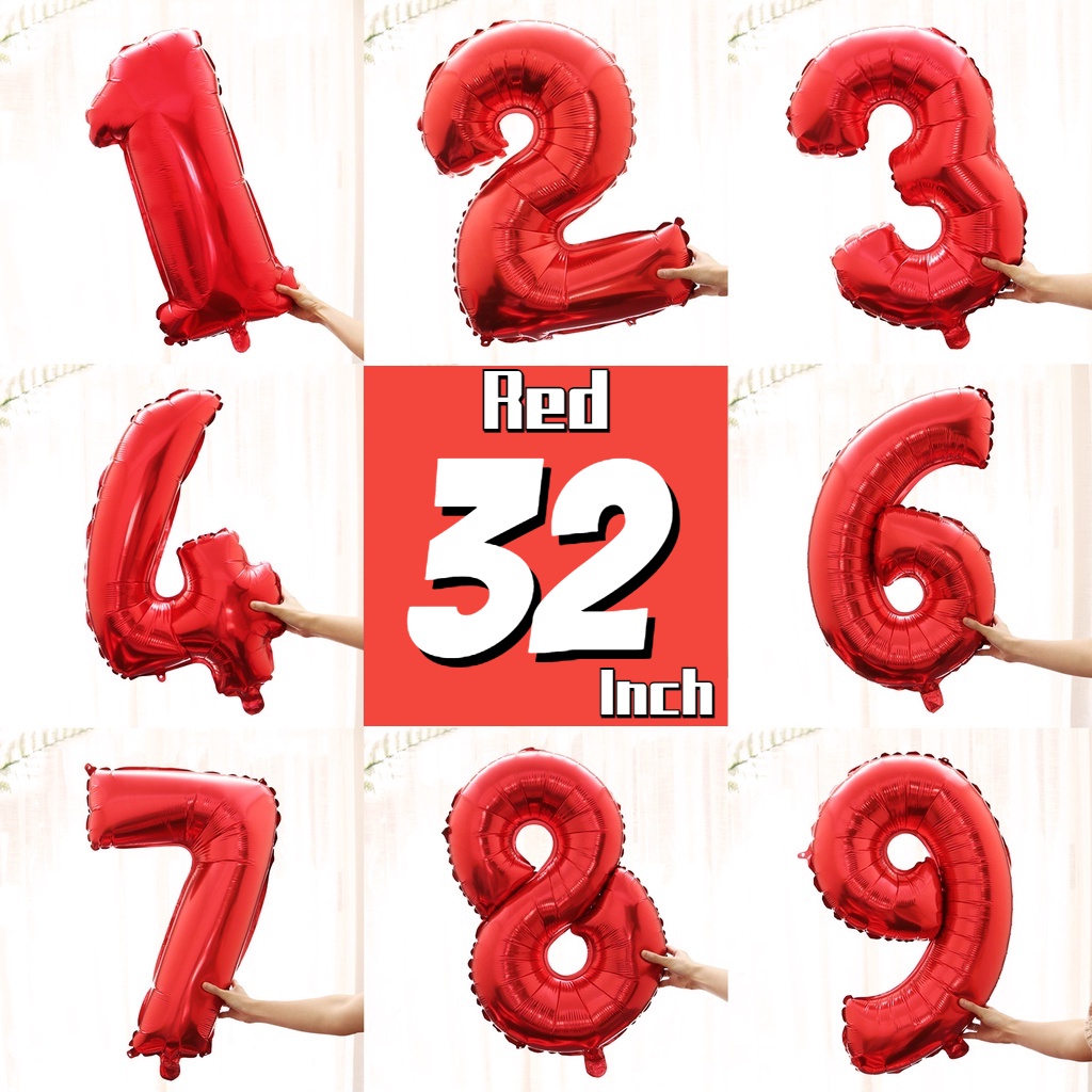 32Inch Number Red Foil Balloon Birthday Party Balloon Wedding Party ...