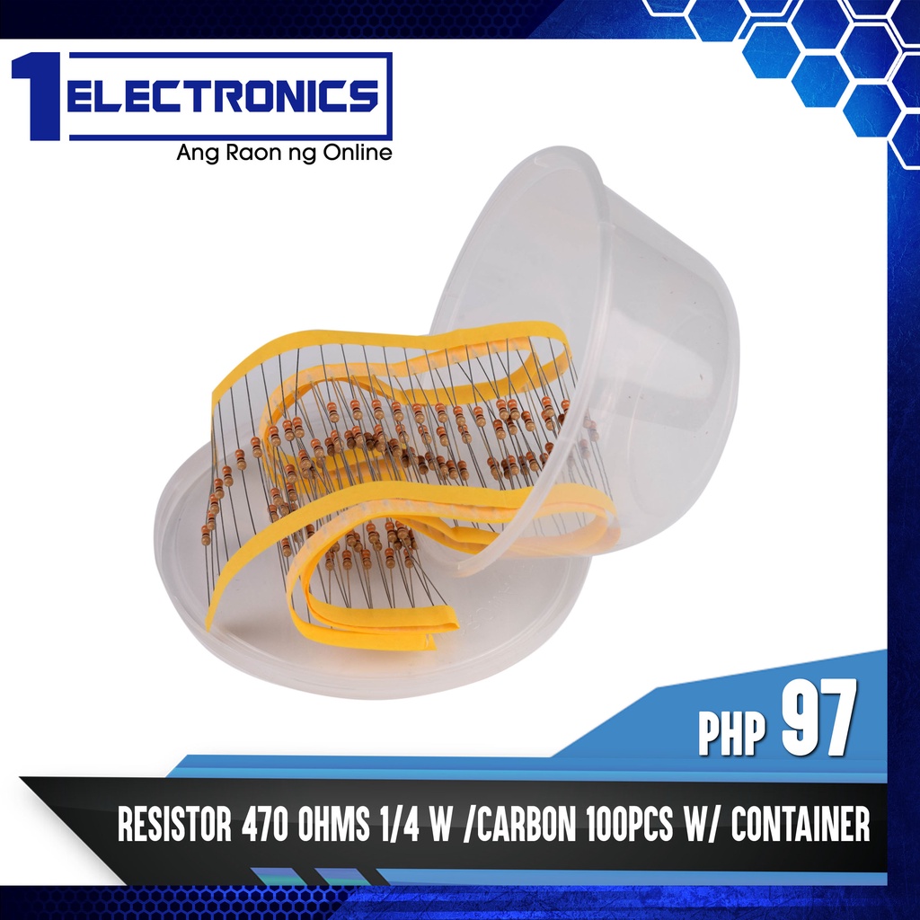 1Electronics 100pcs RESISTOR 470 OHMS 1/4 W Carbon – Film w/ Container ...