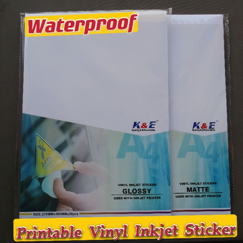 (Waterproof)K&E Vinyl Inkjet Sticker A4 Size( Glossy / Matte ) 20Sheets ...