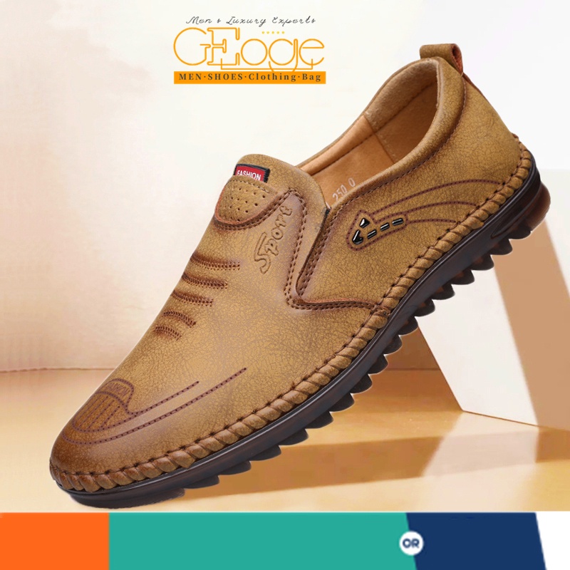 GEOGE Mens leather shoes, loafers topsider shoes, casual black brown ...