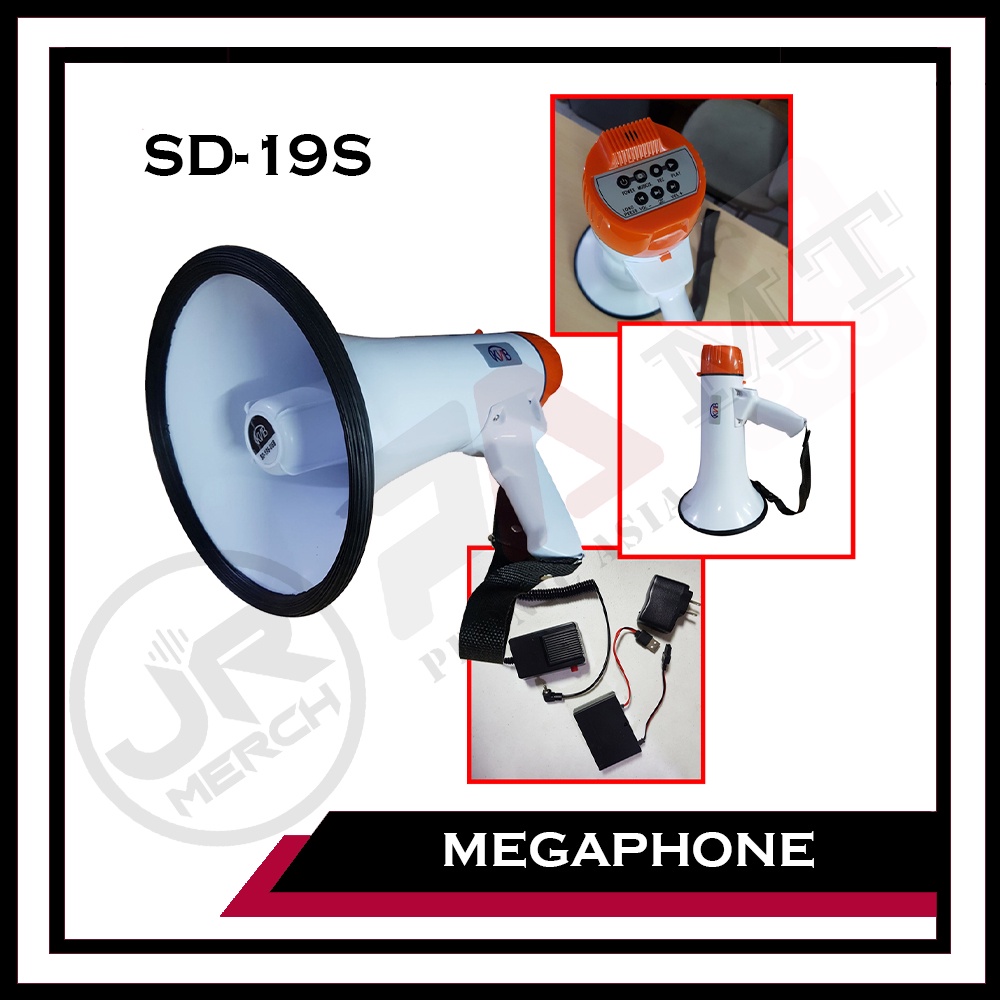 (SD-19S) 14 x 8" Rechargeable Megaphone w/ Detachable Microphone, Built ...