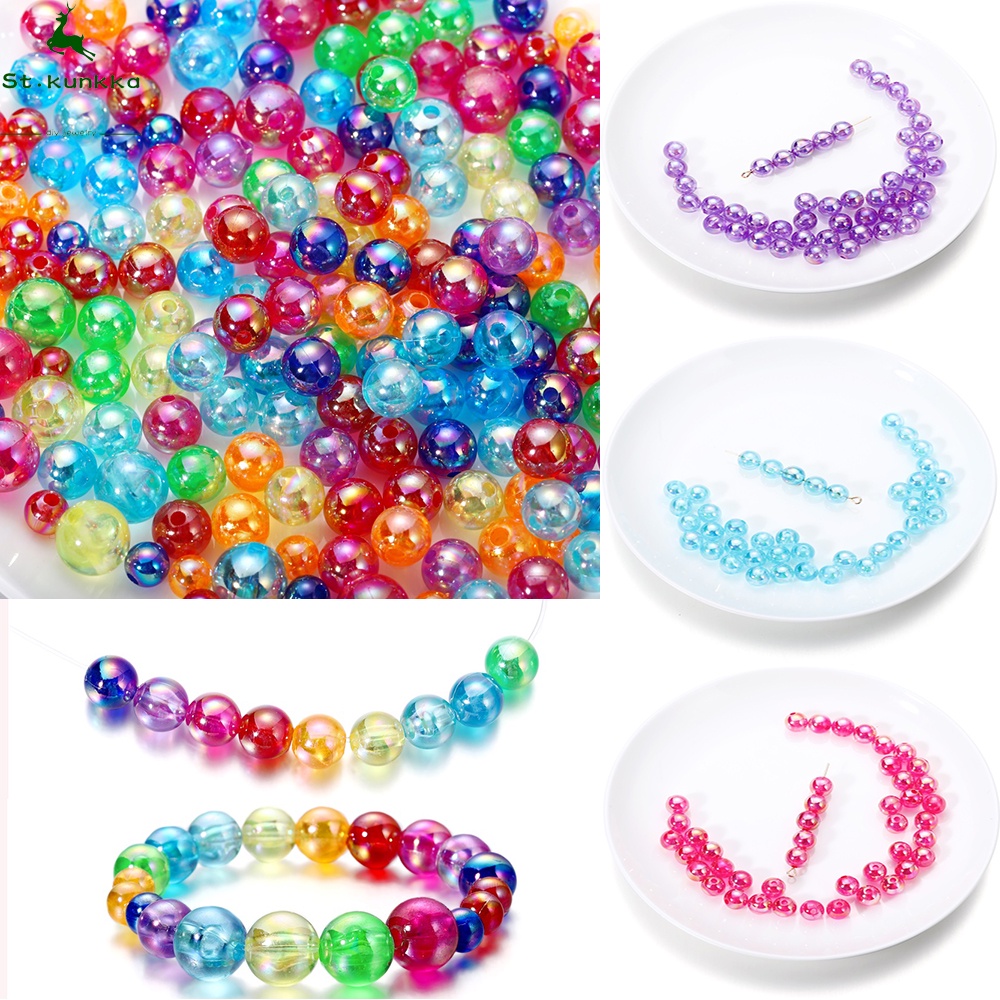 St.kunkka 6-10mm Loose Spacer Beads Rainbow Candy AB Color Round Beads ...