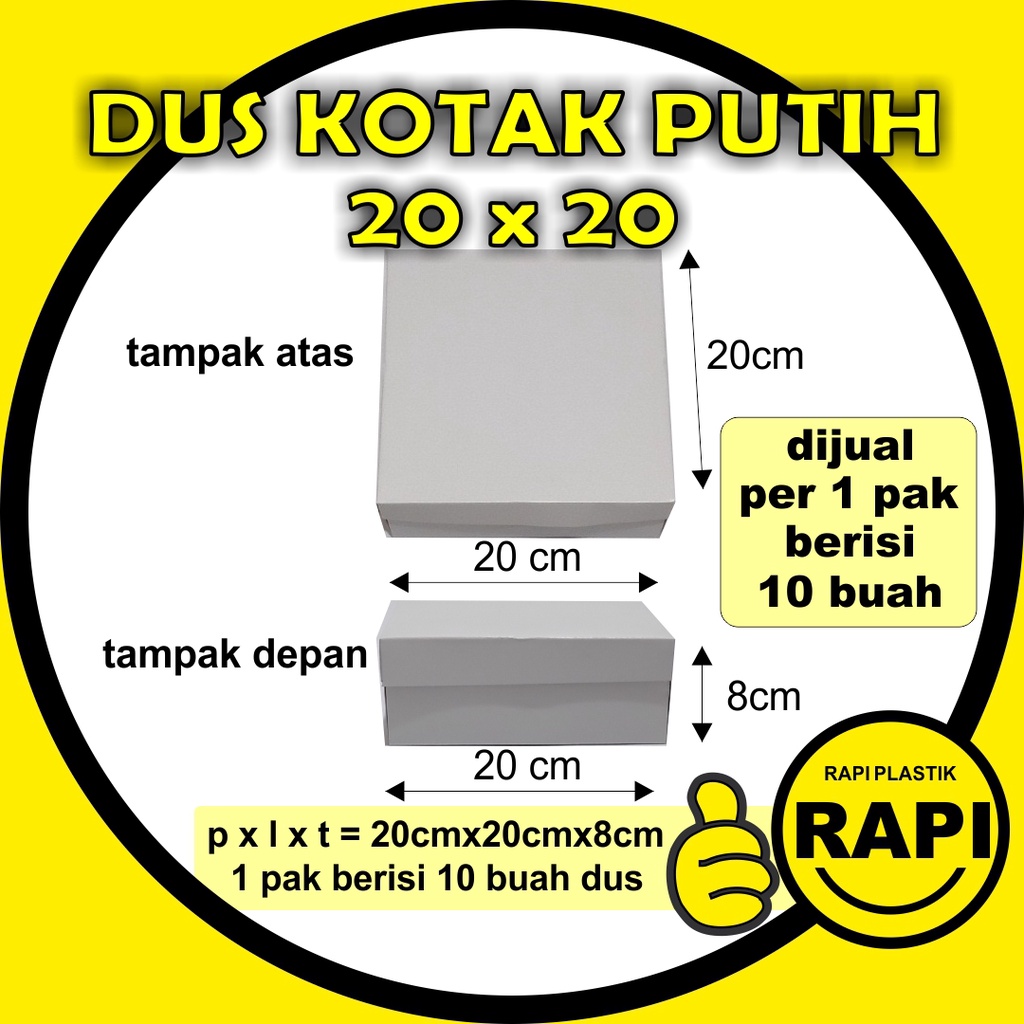 PUTIH 20x20 White Rice Box for Celebration Party Food, Wet Cake, Multi ...