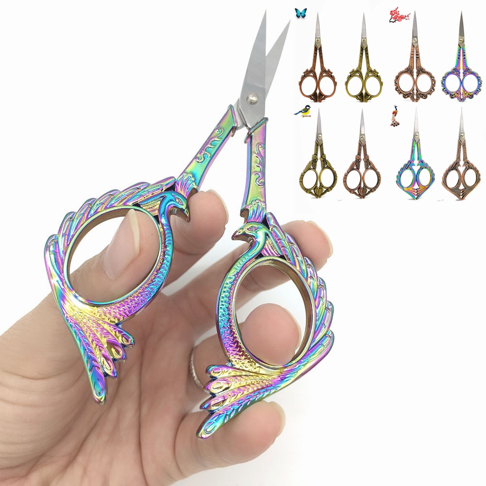 Beautiful Peacock Design European Retro Scissors Sharp Golden Stainless ...