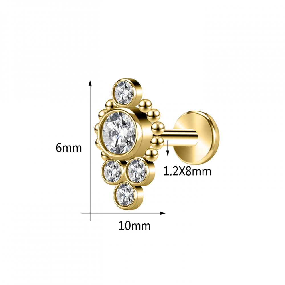 ZS 1 PC Gold Color Lip Labret Piercing Crystal Ear Cartilage Tragus ...