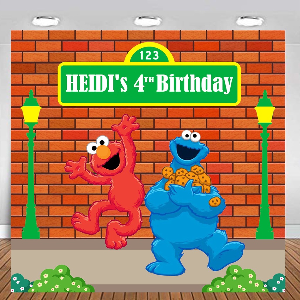 HIASAN DINDING Elmo Sesame Street Backdrop Birthday Banner / Birthday ...