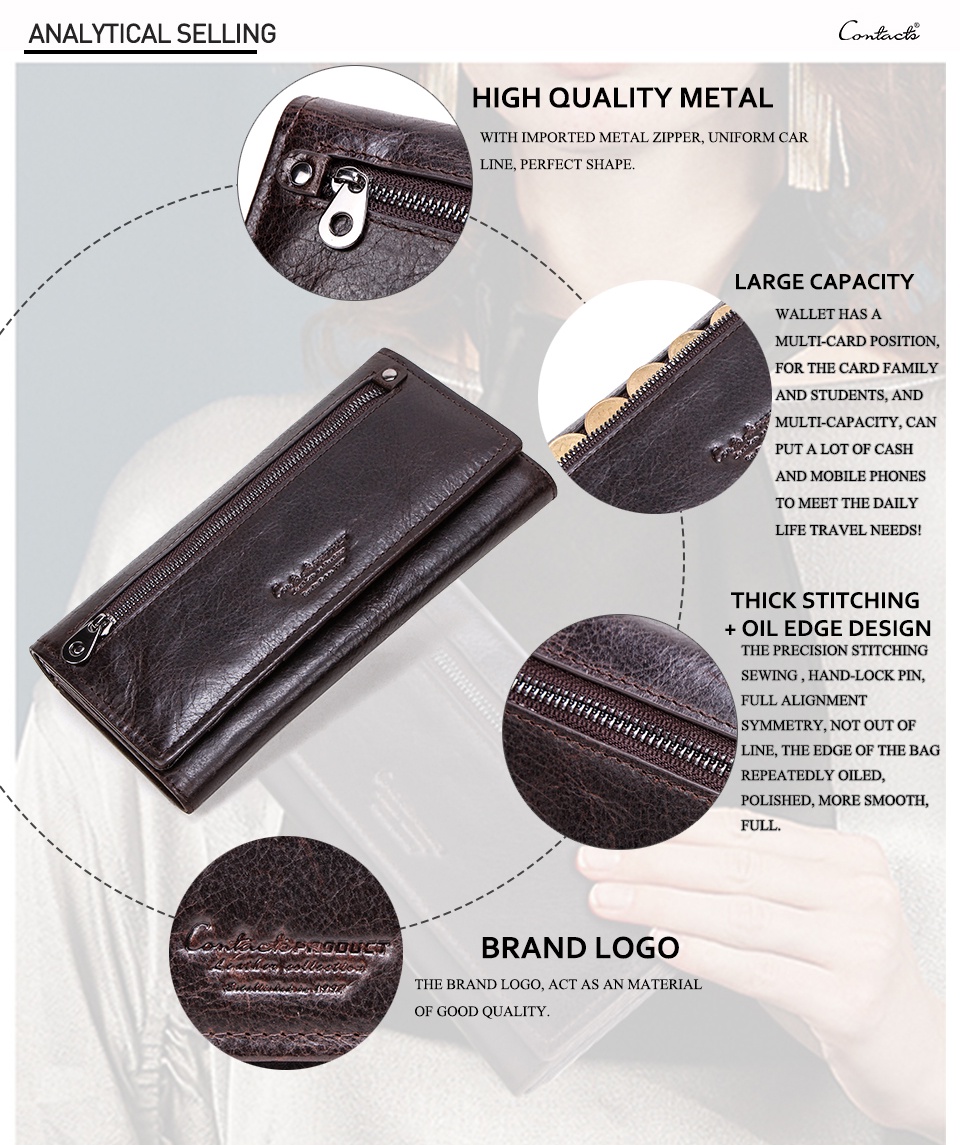 CONTACT'S Genuine Leather Men Long Wallets with Zipper Coin Purse Large ...