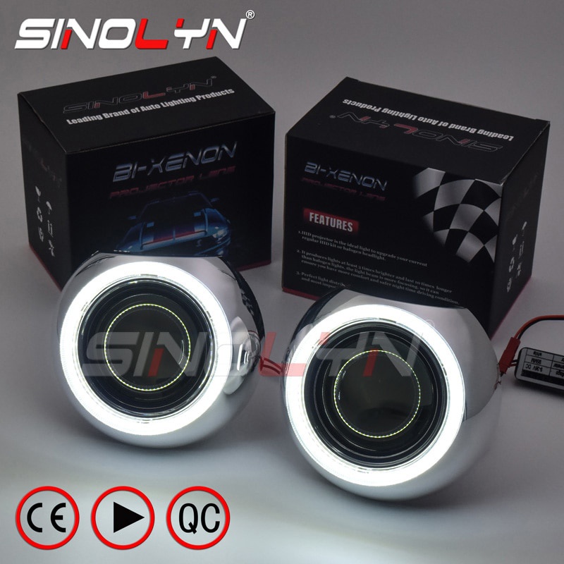 Sinolyn Projector Headlight Lenses Angel Eyes Lens Bi-xenon COB Halo Kit For H7 H4 Cars ...