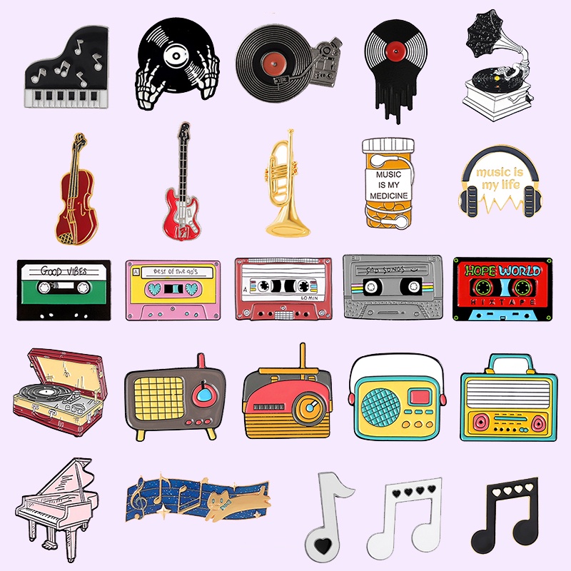 Music Lovers Enamel Pins Retro 90's Rock N Roll TV Typewriter Camera ...