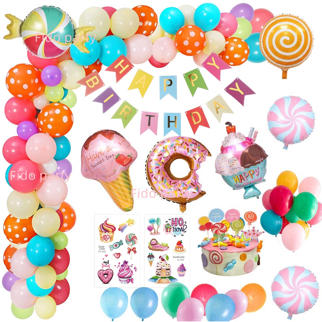 Ice Cream Donut Balloon Candy Macaron Balloon Garland Aluminum Film ...
