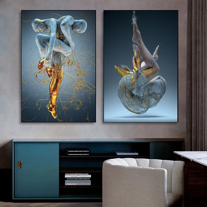 Metal Abstract Figure Canvas Painting Couple Poster and Prints Modern ...