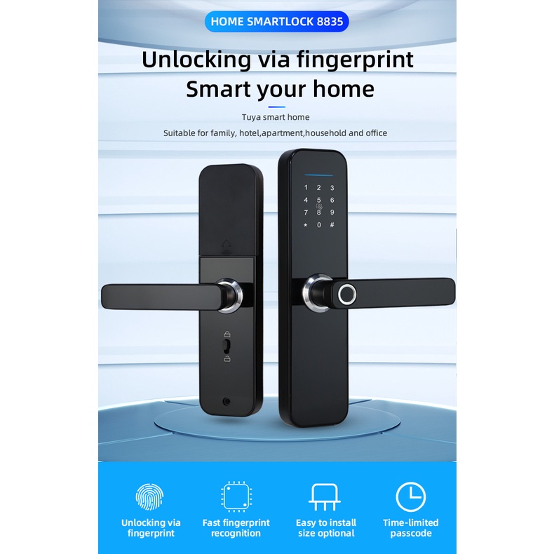 TUYA Intelligent Smart Fingerprint/Passcode/Card/App Lever Type Door ...
