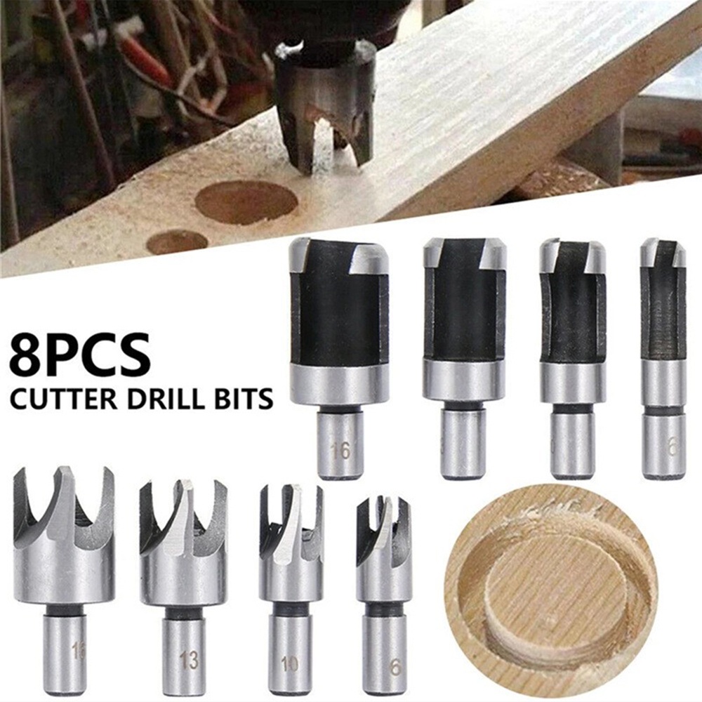 Mstar "8PCS 1/4"3/8"1/2"5/8" Carbon Steel Wood Plug Hole Cutter Drill ...