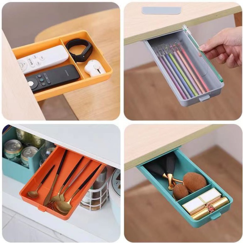 Self-Adhesive Under Office Desktop Pencil Tray Drawer Under Table ...