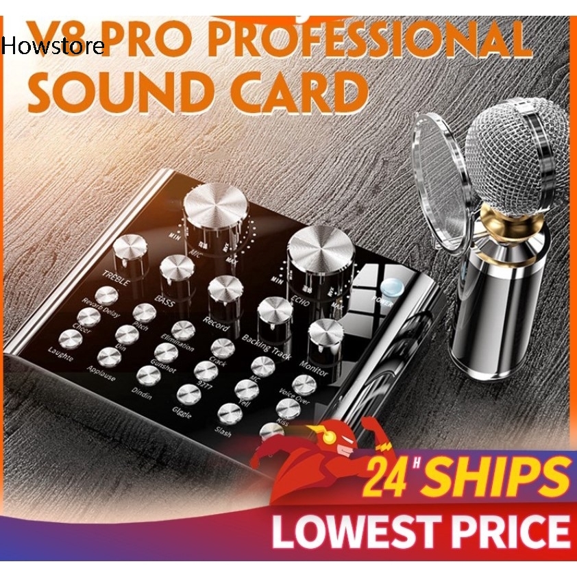 LATEST V8 Sound Card Microphone Recording Device External Audio USB ...