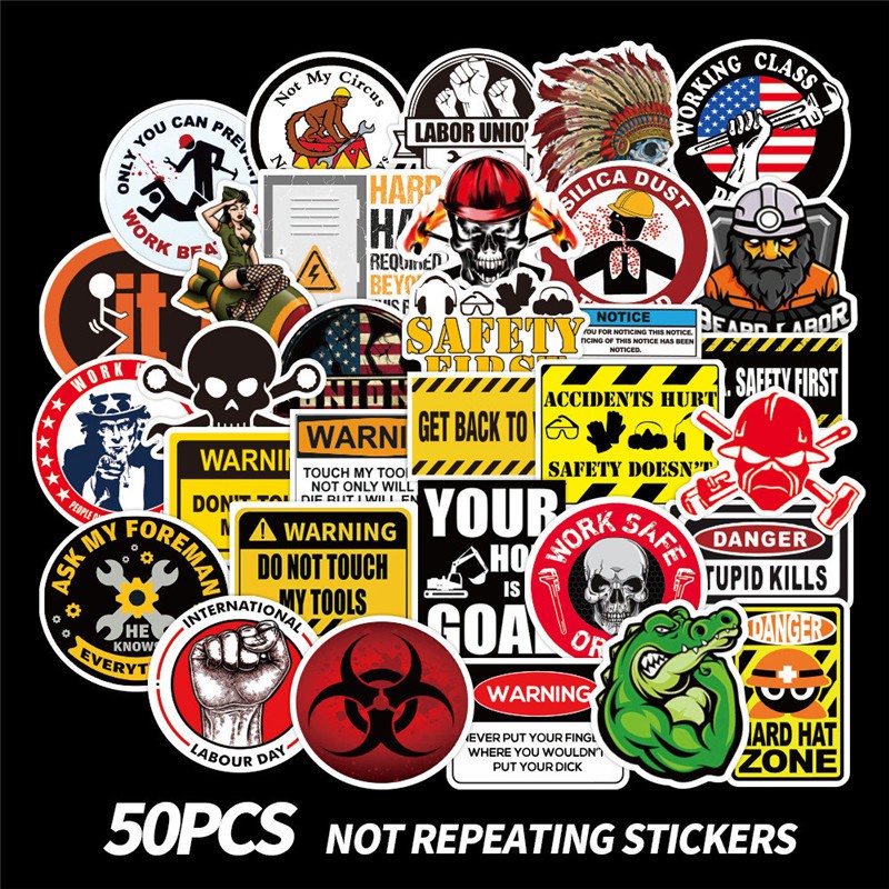 Z&M Helmet Warning-Series Stickers 50Pcs/Set Waterproof Stickers Decal ...