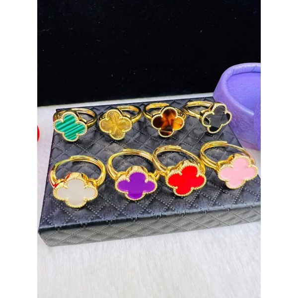 VCA Four-leaf Clover Adjustable Ring 10k Gold Plated | Shopee Philippines