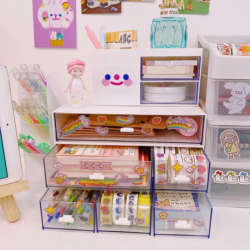 Transparent Desk Shelf with 1 2 3 Multi-Purpose Drawers Can Be Folded ...
