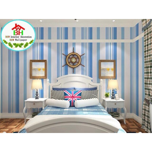 BHW Wallpaper Self Adhesive Stripe Design Color Blue and White PVC ...