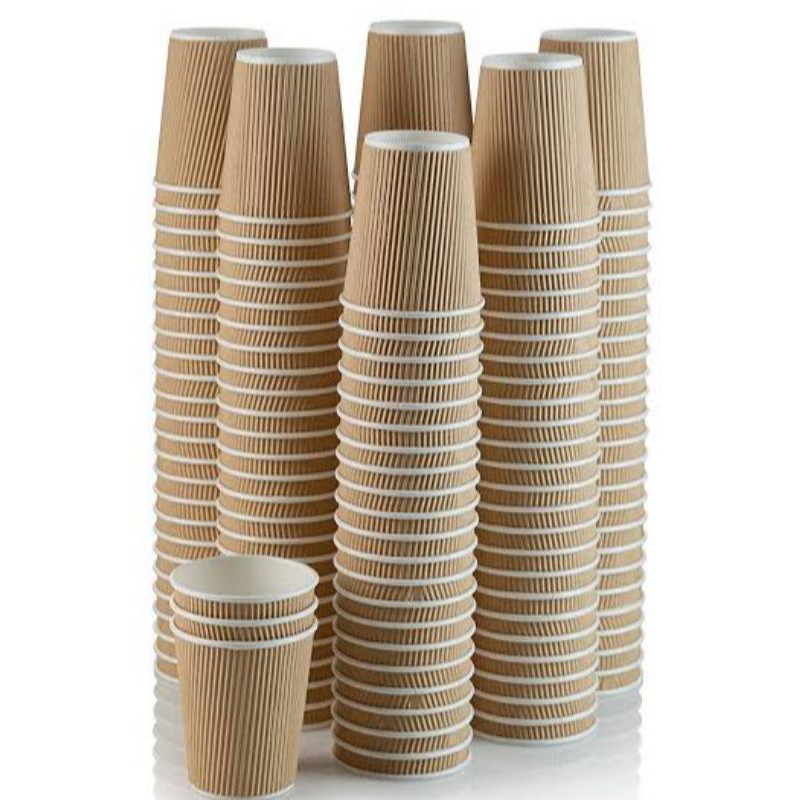 (100 pcs) Black and brown Corrugated Coffee paper cup 8 oz | Shopee ...