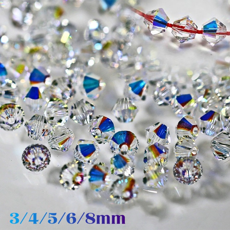 3/4/5/6/8mm Clear Crystal AB Color Bicone Glass Beads For DIY Jewelry ...