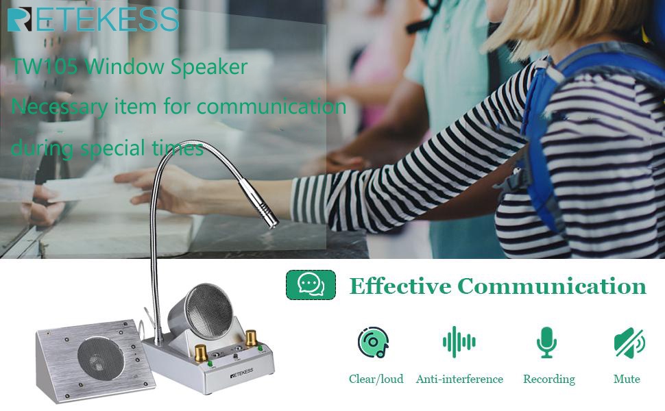 Retekess TW105 5W Dual Way Window Counter Intercom Dual Way Counter ...