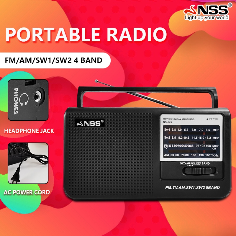 NSS Radio Portable FM/AM/SW-1-2 Band Radio AC/DC Powered with Headphone ...
