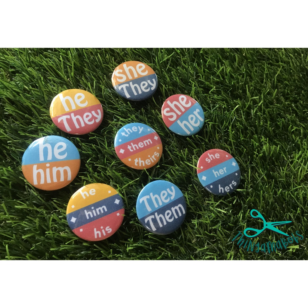 COLORFUL GENDER Identity PRONOUNS LGBTQ+ Pin Buttons 1.75" and 2.25 ...