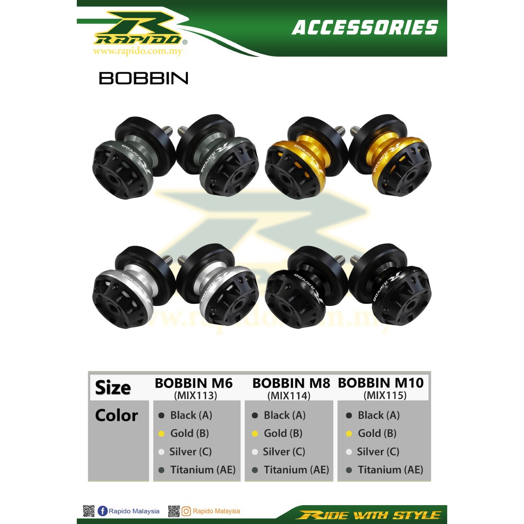 Rapido M6 / M8 / M10 Bobbin Set / Spool Swing Arm Slider (2pcs ...