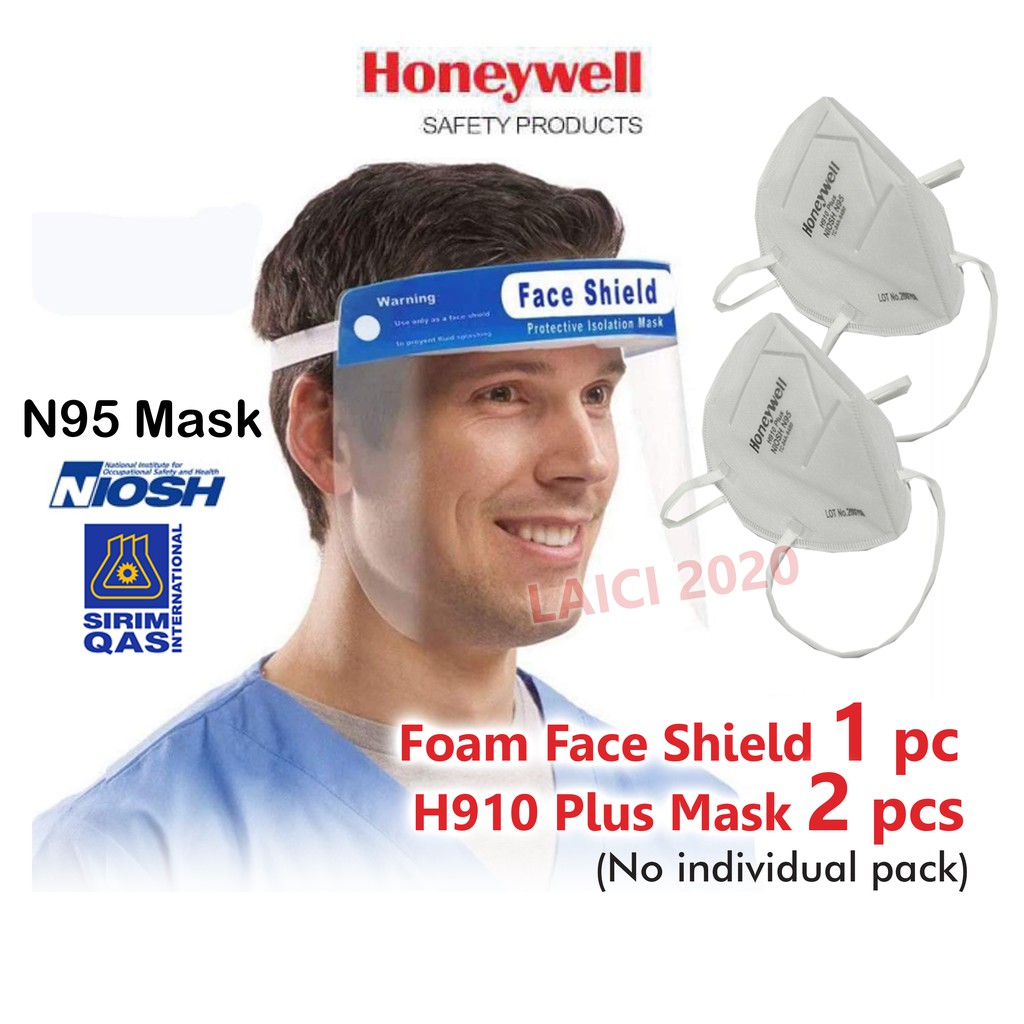 Honeywell H910 Plus N95 Folded Mask 2 pieces (No Individual Packing)& Foam Face Shield 1 Piece ...