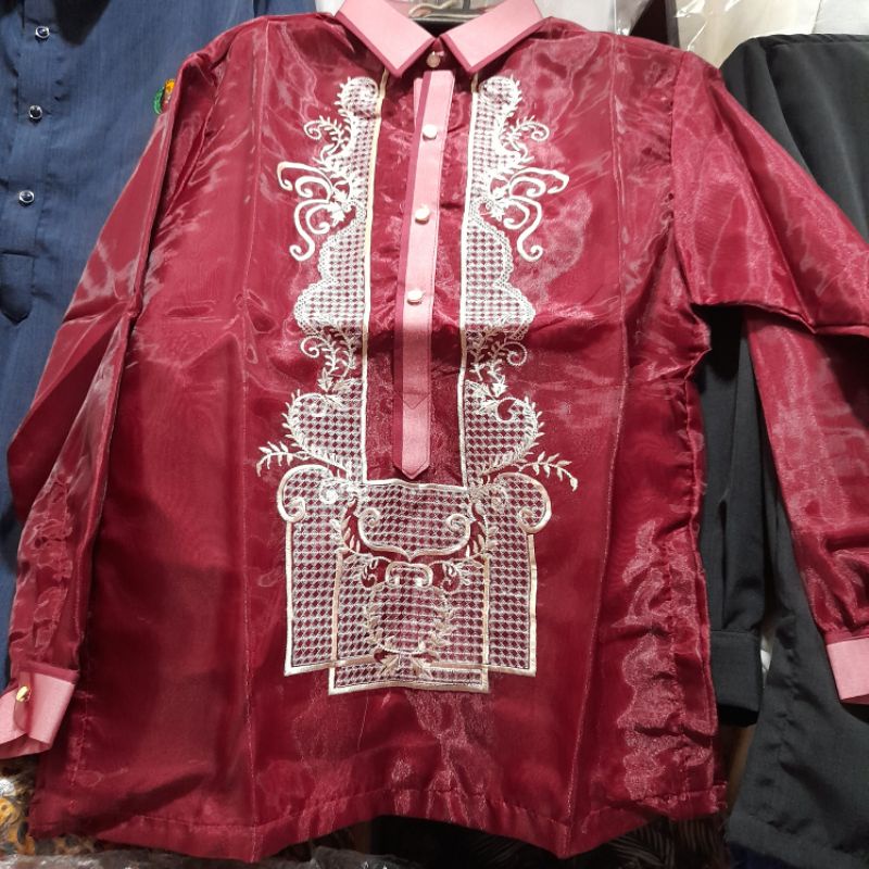 Barong Tagalog color Maroon computerize embroide | Shopee Philippines