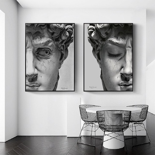 Retro Renaissance David Solid Sculpture Canvas Paintings Half A Face ...