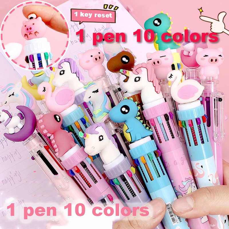 Cute Cartoon/1 Pen 10-Color Pen/Student Push-Style Color Pen ...