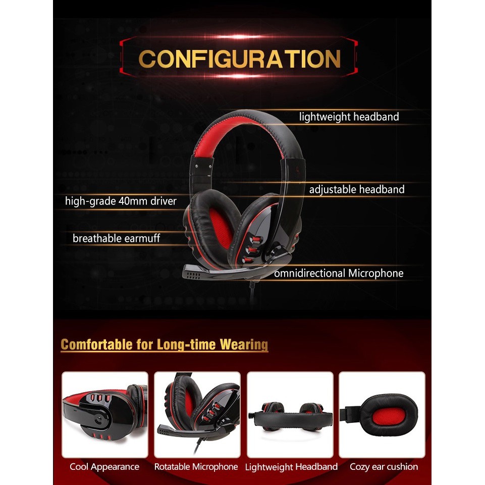 Stereo Gaming Headphones Game Headset With Mic Headband for PC computer ...