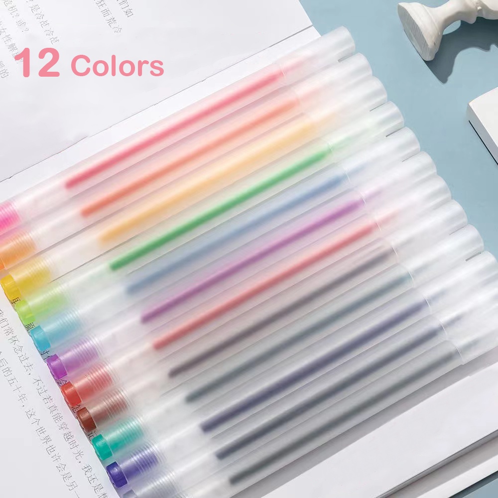 Muji Style Colorful Jelly Gel Pen 12 Colors 0.5mm Cute Color Journal ...