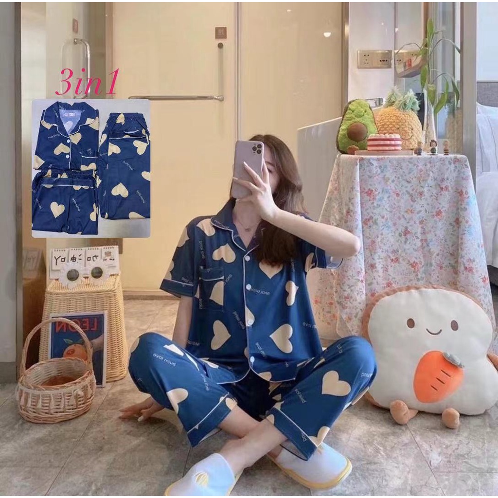 3in1 Korean Terno Prints Shortsleeves Shorts/Pajama Terno Sleepwear Set ...