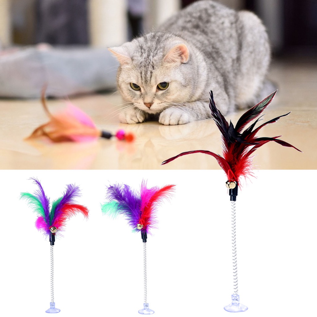Pet Cat Feather Bell Spring Suction Cup Elastic Interactive Toy for ...
