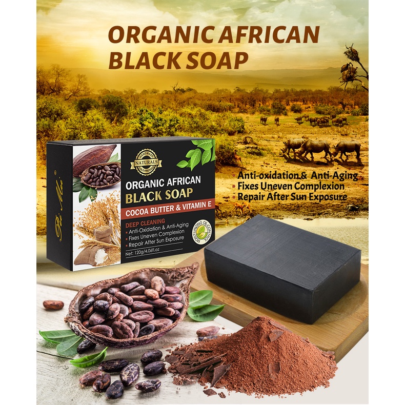 African Black Soap Cocoa Bean Vitamin E Body Moisturizing Cleansing