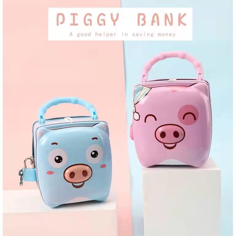 TINY CUTE PIGGY BANK METAL PIGGY BANK WITH LOCK AND KEY CHILDREN GIFT ...