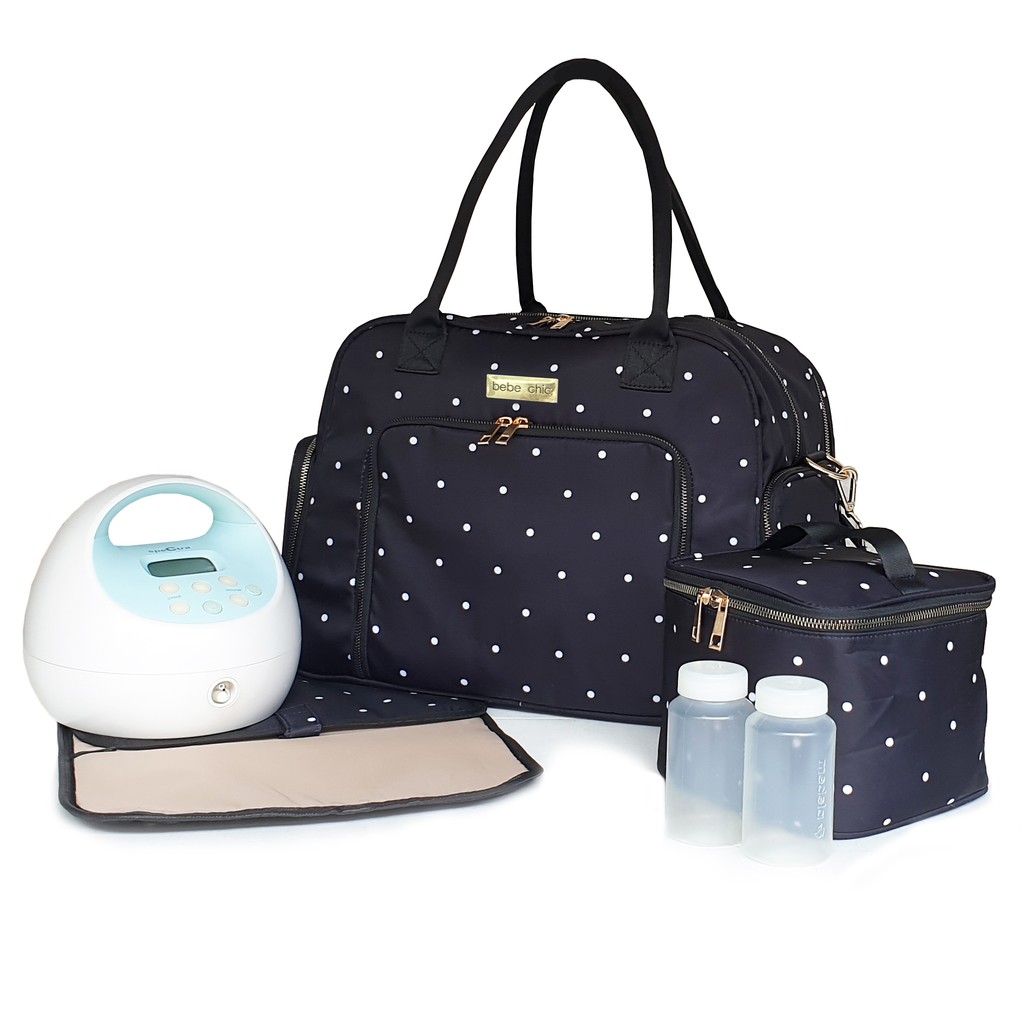 Bebe Chic Stardust Deluxe Breast Pump Bag Mommy Bag Diaper Bag (Black ...
