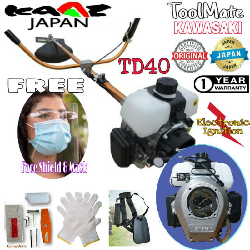 KAWASAKI TD40 KAAZ JAPAN )ORIGINAL 2 stroke Grasscutter Lawn Mower ...