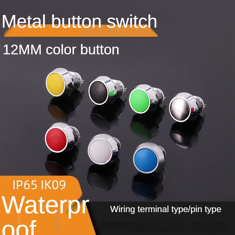 Multicolor 12mm metal button switch, spherical arc surface, round head ...