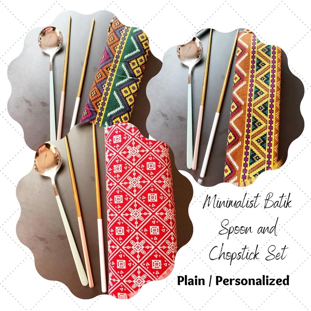 Engraved Utensil | Silver Spoon and Golden Chopstick w/a Batik Case set ...